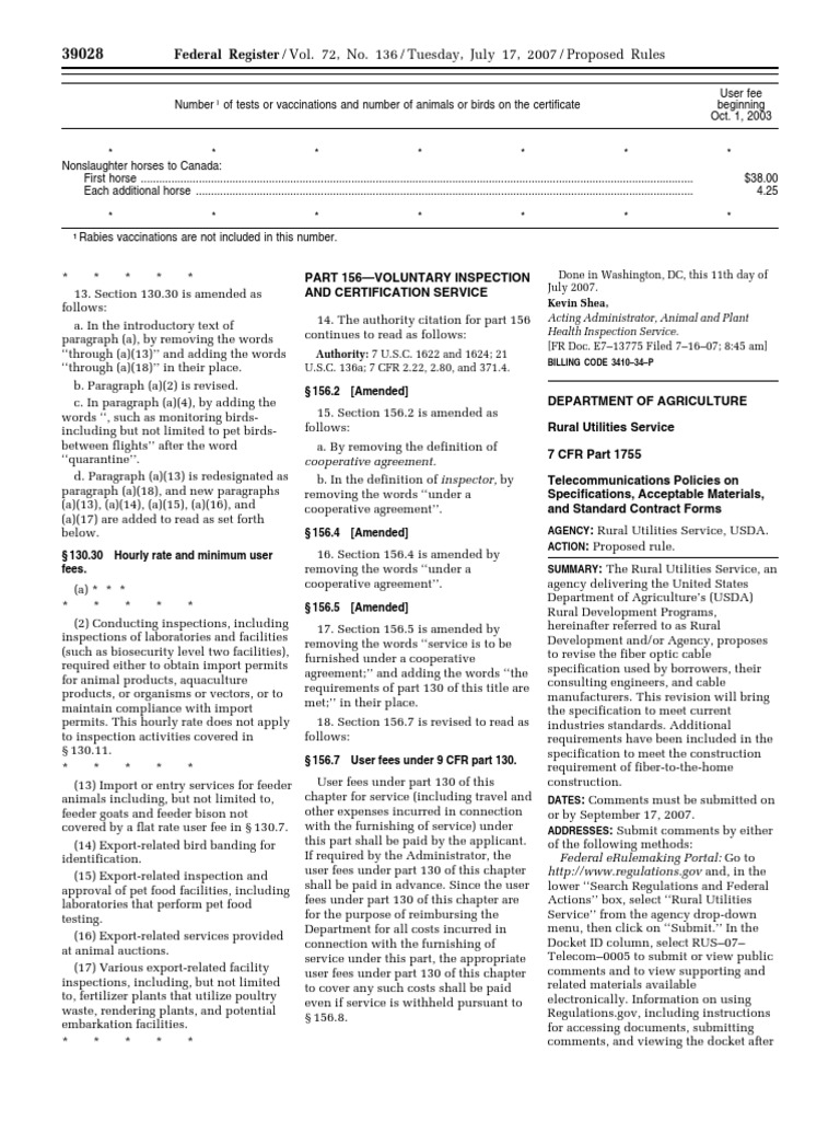 Proposed Rule: Program Regulations: Specifications, Acceptable ...