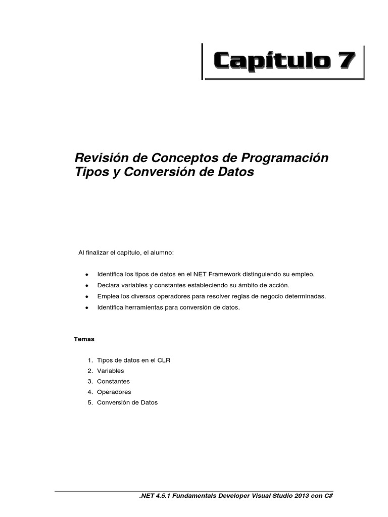 Capitulo 7 - Tipos y Conversión de Datos - C# | PDF | C Sharp (lenguaje ...