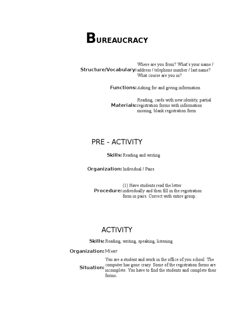 Ureaucracy: Pre - Activity | PDF | Symbols | Human Communication