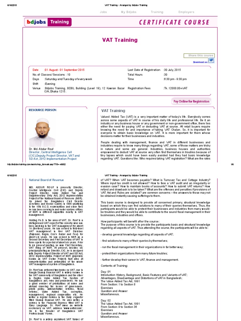 VAT Training - Arranged by Bdjobs-Training | PDF | Value Added Tax | Taxes