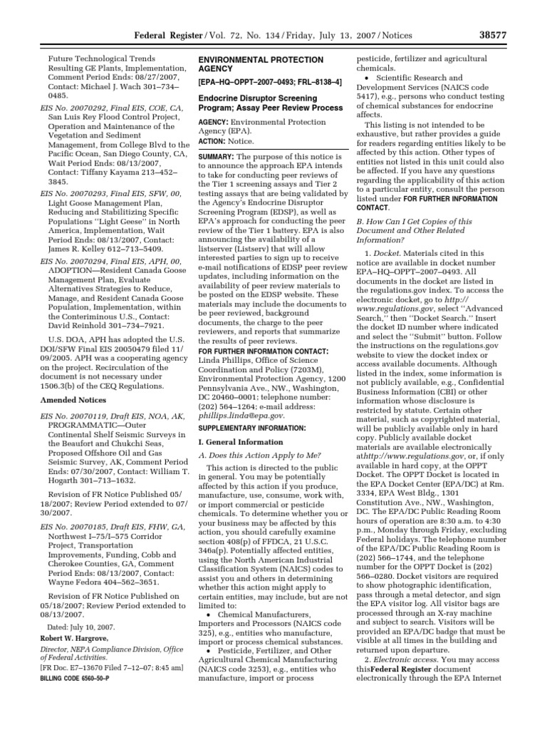 Notice: Environmental Statements Availability, Etc.: Endocrine ...