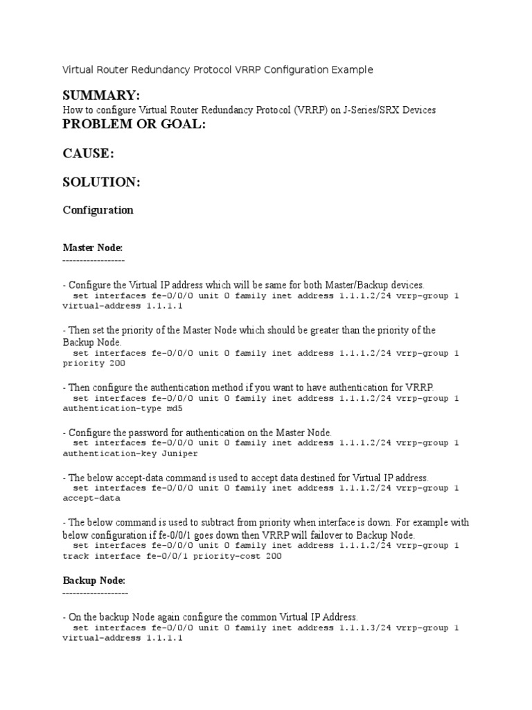 Virtual Router Redundancy Protocol VRRP Configuration Example | PDF | Router (Computing ...