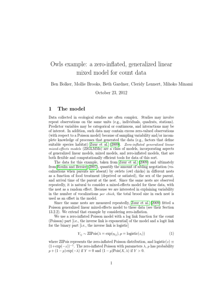 Example - Zero-Inflated, Generalized Linear Mixed Model For Count Data | Download Free PDF ...