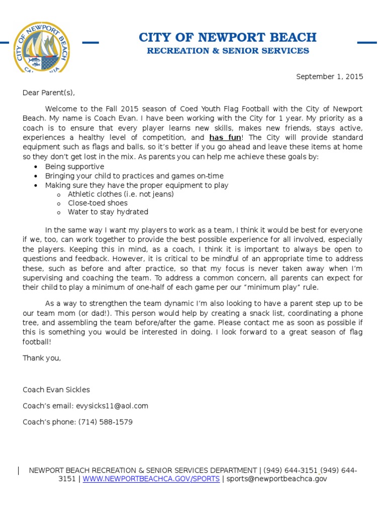 Parent Letter | Sports | Well Being | Free 30-day Trial | Scribd