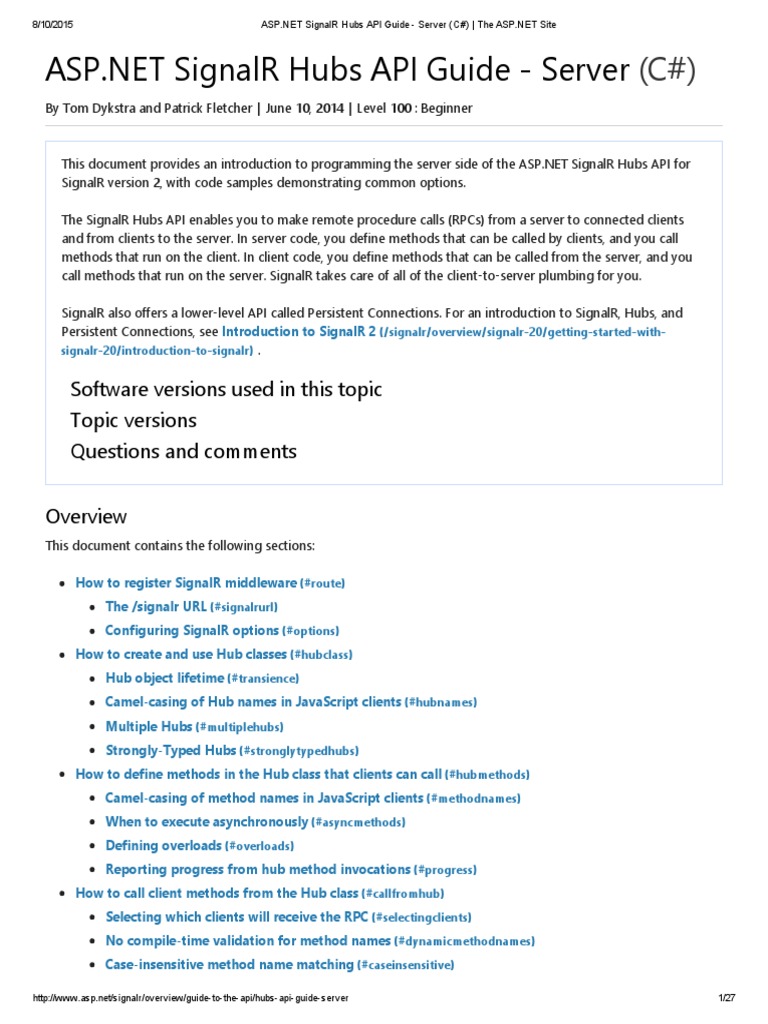 SignalR Hubs API Guide - Server (C#) - The ASP | PDF | Hypertext Transfer Protocol | Class ...