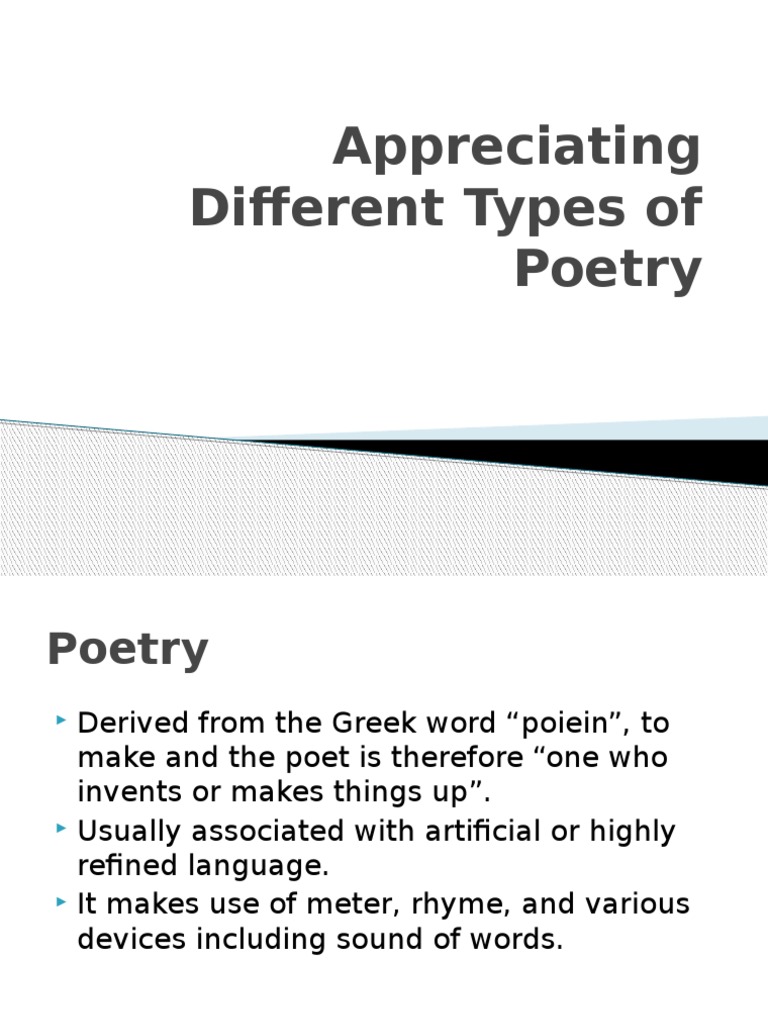 Appreciating Different Types of Poetry | PDF | Lyric Poetry | Poetry