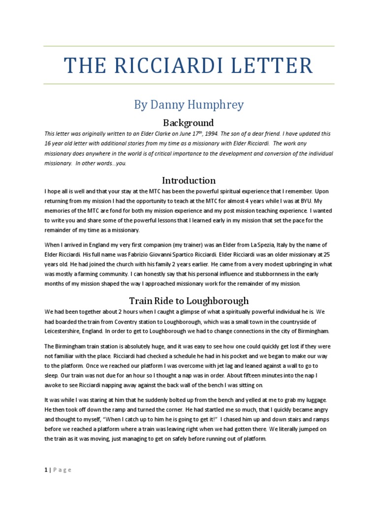 The Ricciardi Letter | PDF | Missionary (Lds Church) | Baptism