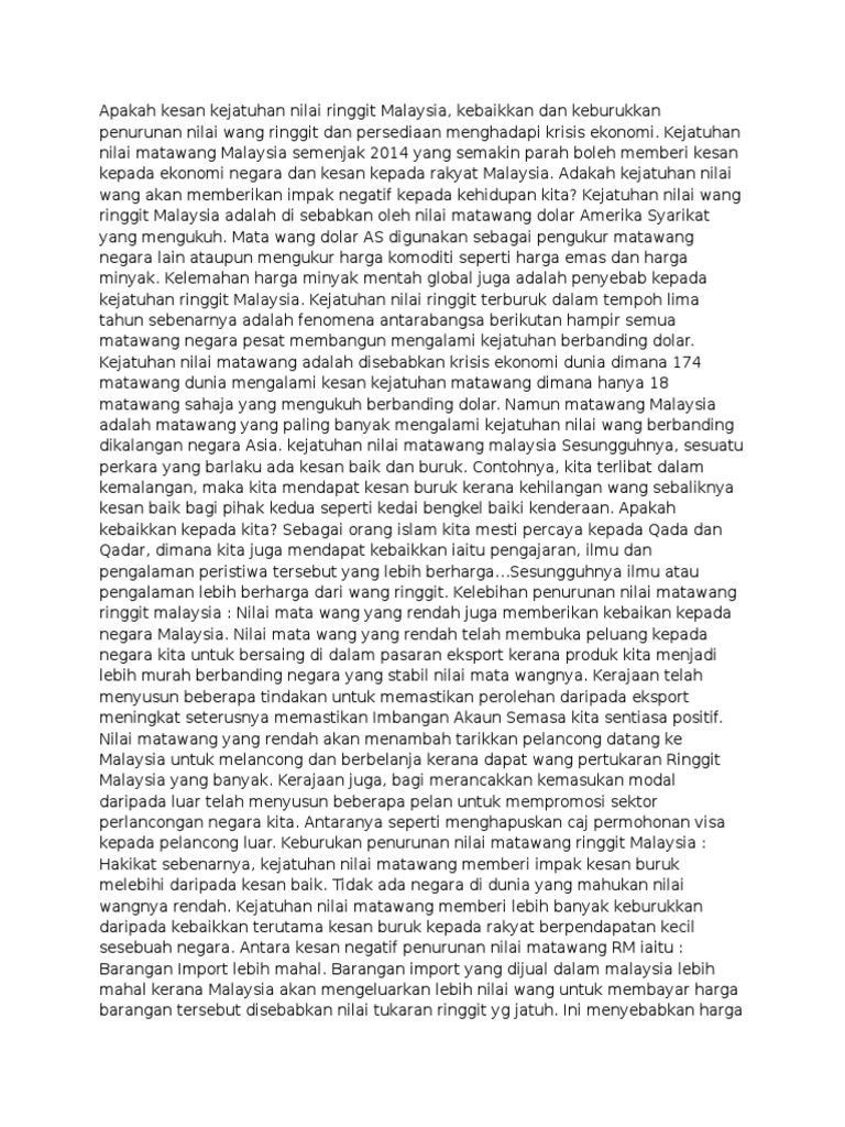 Apakah Kesan Kejatuhan Nilai Ringgit Malaysia | PDF Apakah Kesan Kejatuhan Nilai Ringgit Malaysia | PDF