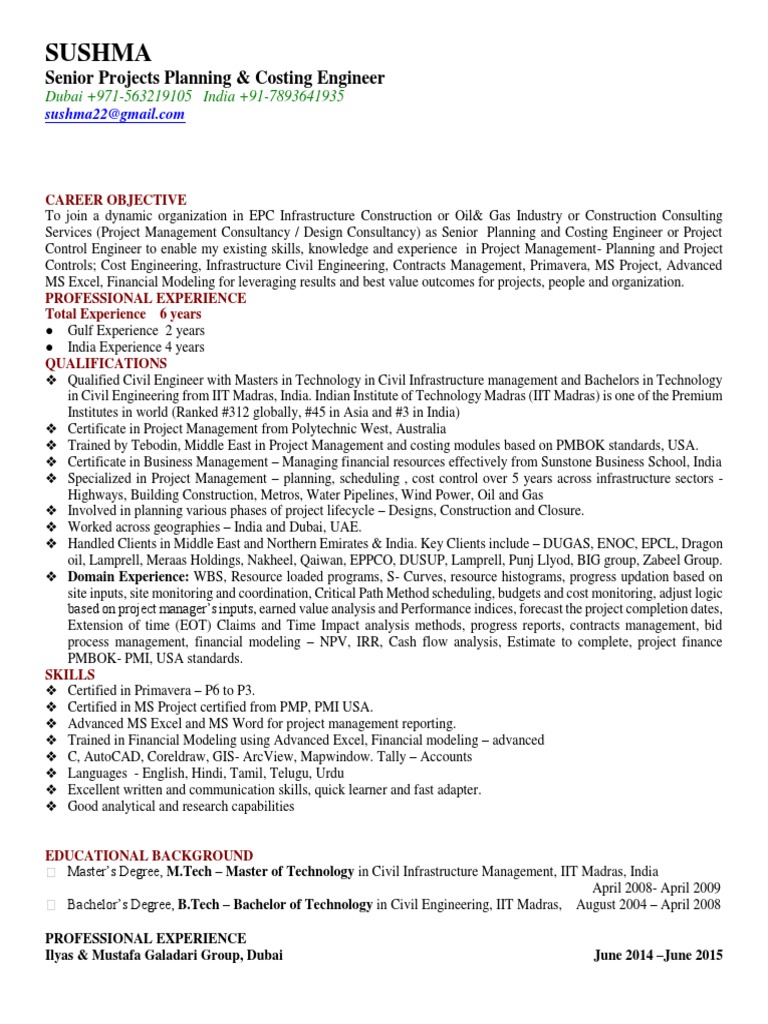 Sushma CV 150615 1 | PDF | Request For Proposal | Construction Bidding