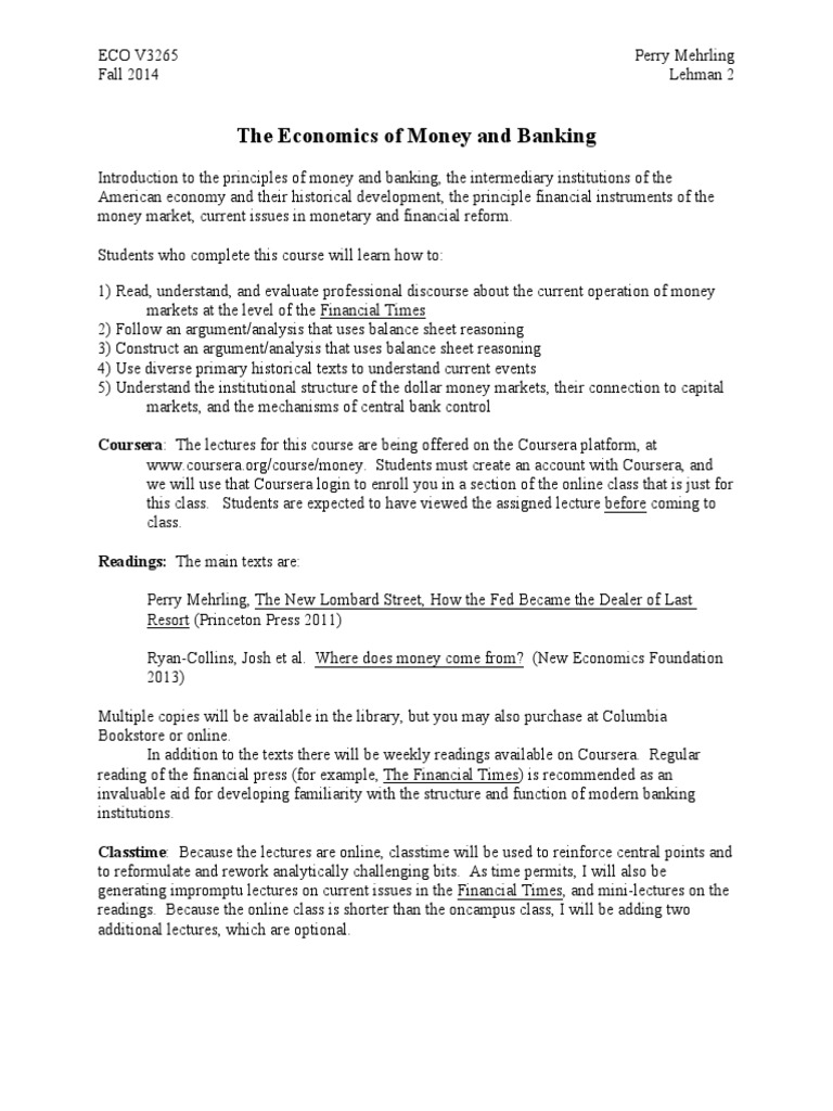 Money and Banking Syllabus | PDF | Money | Macroeconomics