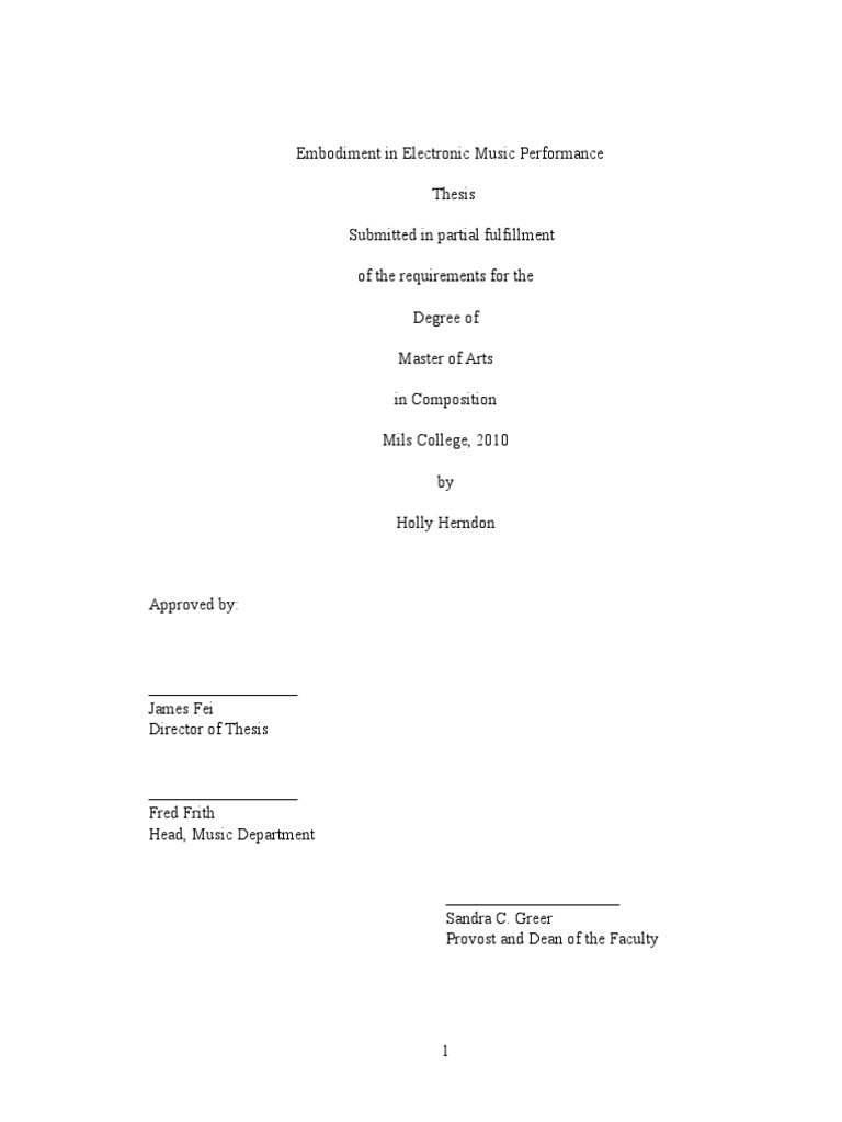 Holly Herndon Mills College Masters Thesis | PDF | Embodied Cognition ...