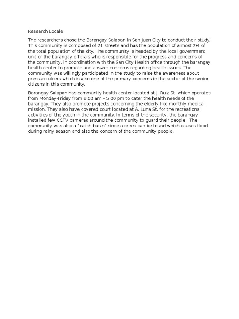 Research Locale: Barangay Salapan Study | PDF | Wellness | Science ...