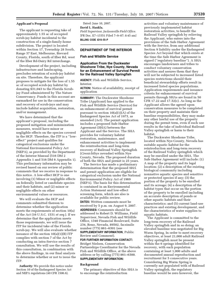 Notice: Endangered and Threatened Species: Incidental Take Permits ...