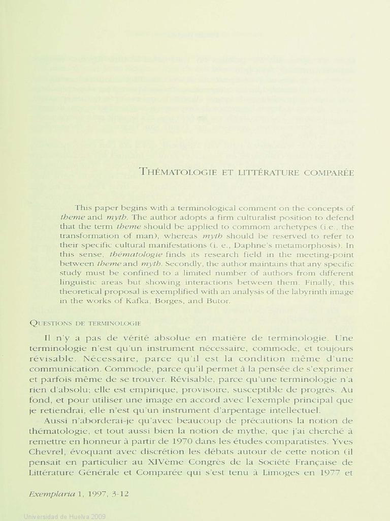 BRUNEL, Pierre - Thématologie Et Littérature Comparée | PDF