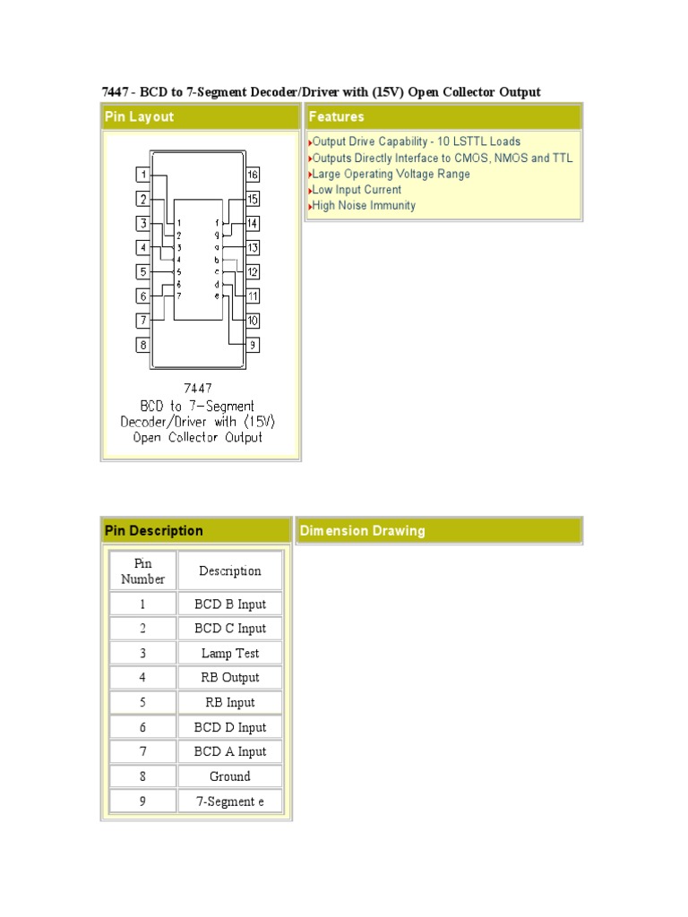 7447 BCD to 7-Segment Decoder Datasheet | PDF | Cmos | Electrical Circuits