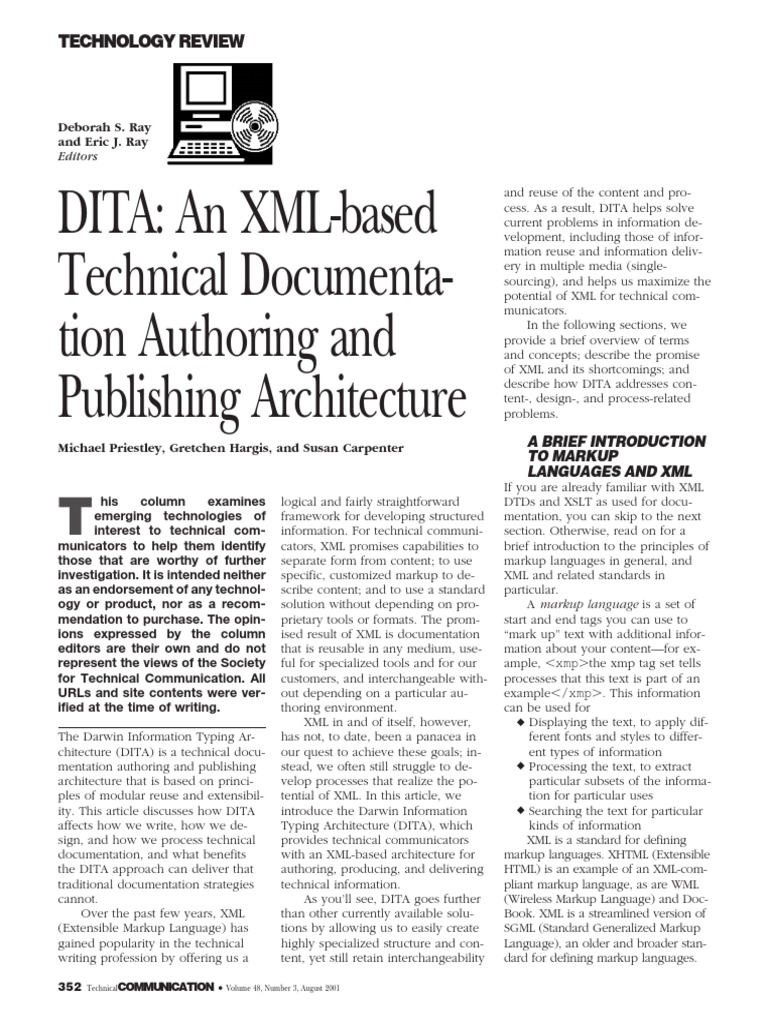 DITA: An XML-based Technical Documenta-Tion Authoring and Publishing ...