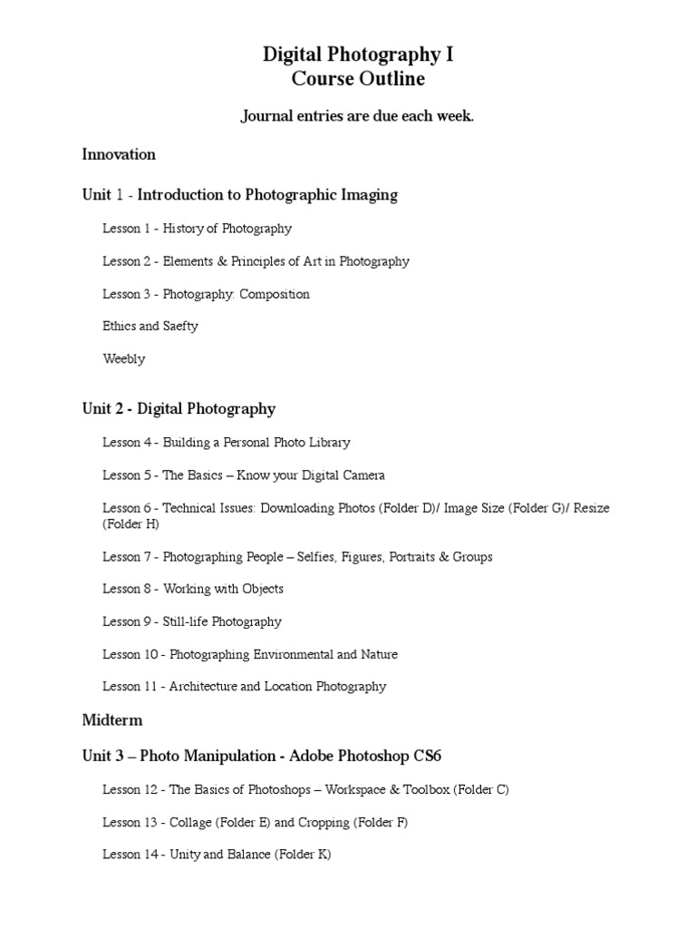Sky Dig Photo 1 Course Outline 2015 | PDF | Teaching Methods ...