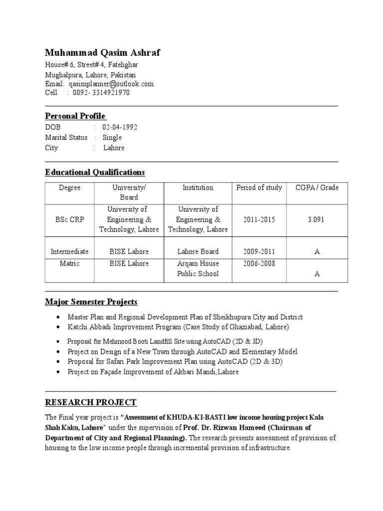 Muhammad Qasim Ashraf: CV & Profile | PDF | Career & Growth