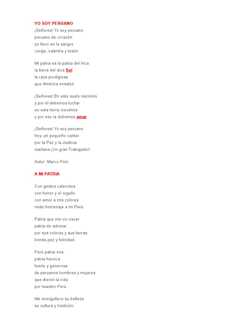 Poesias Por El Dia de La Patria | PDF | Perú | Amor