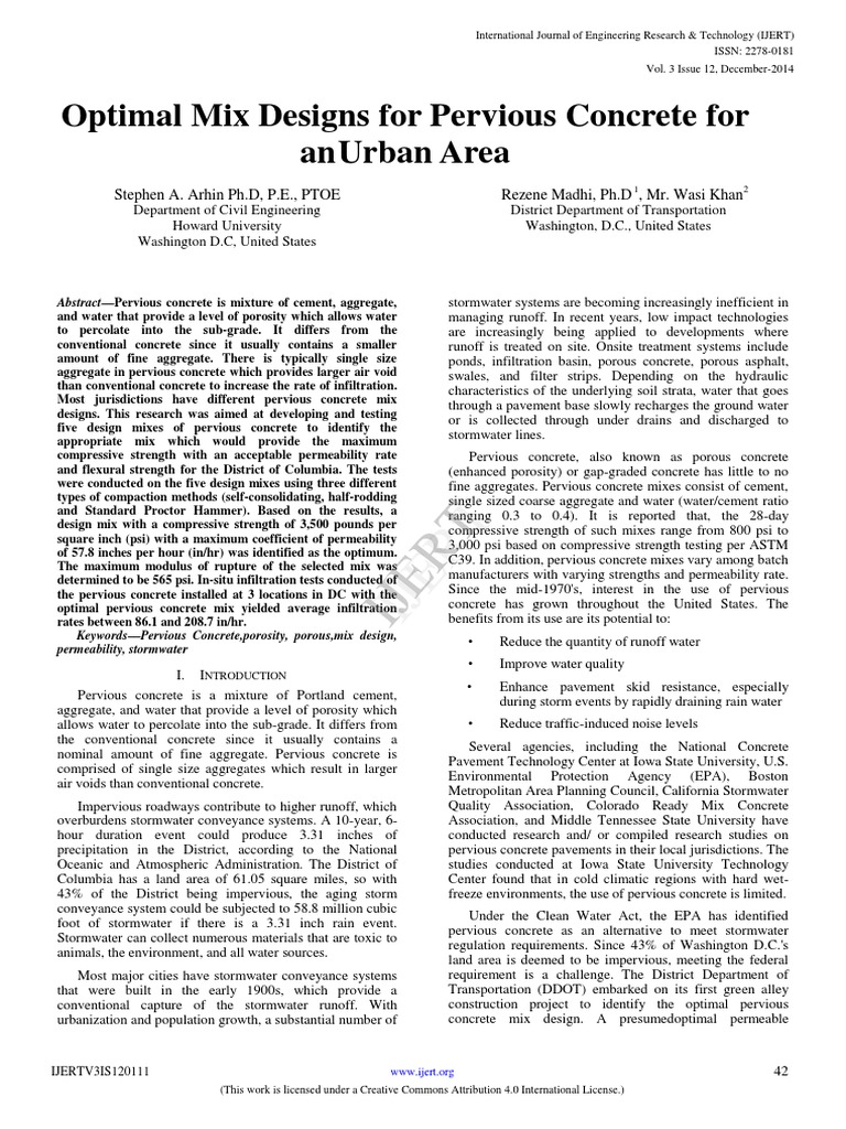 optimal mix design for pervious concrete | Stormwater | Concrete