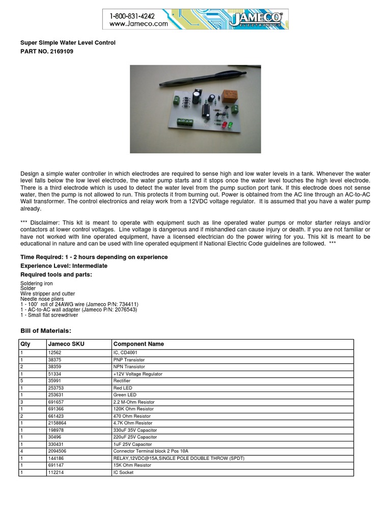 Water Level Control Circuit | PDF