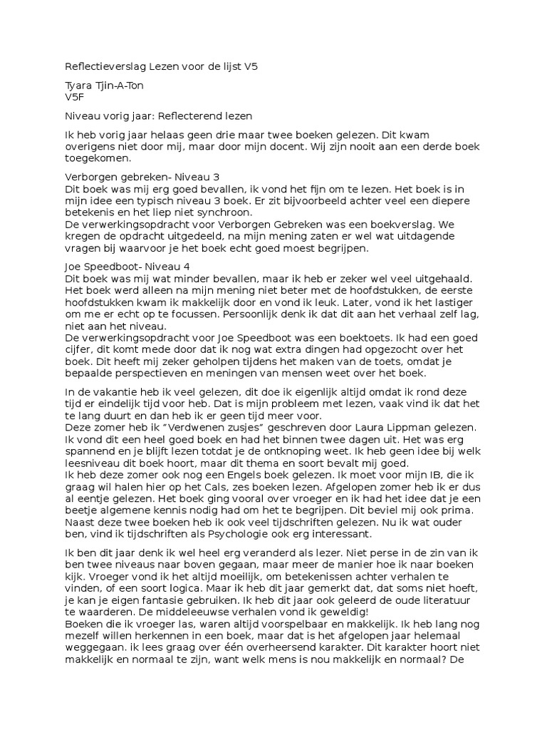Reflectieverslag Lezen Voor de Lijst V5 | PDF