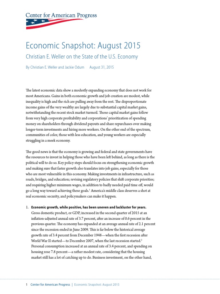 U.S. Economic Snapshot: August 2015 | PDF | Recession | Government ...
