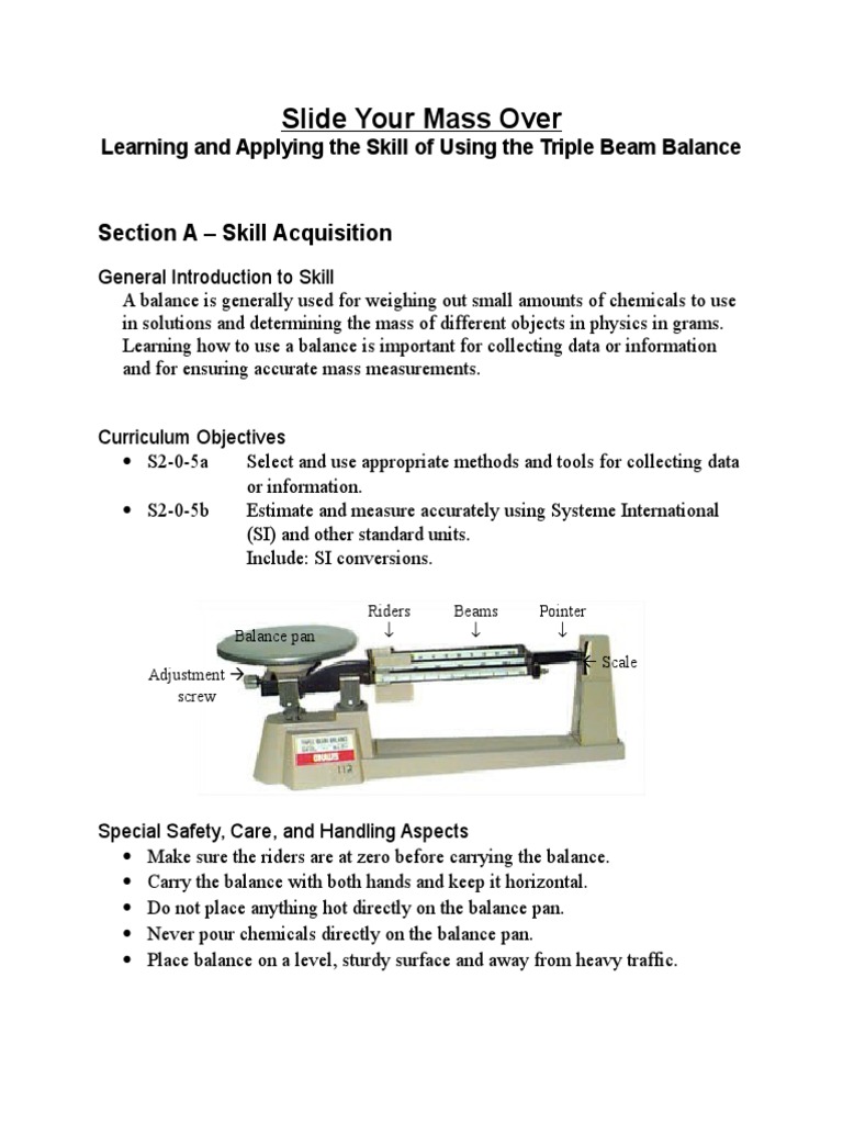 Using the Triple Beam Balance: A Guide | PDF | Weighing Scale | Momentum