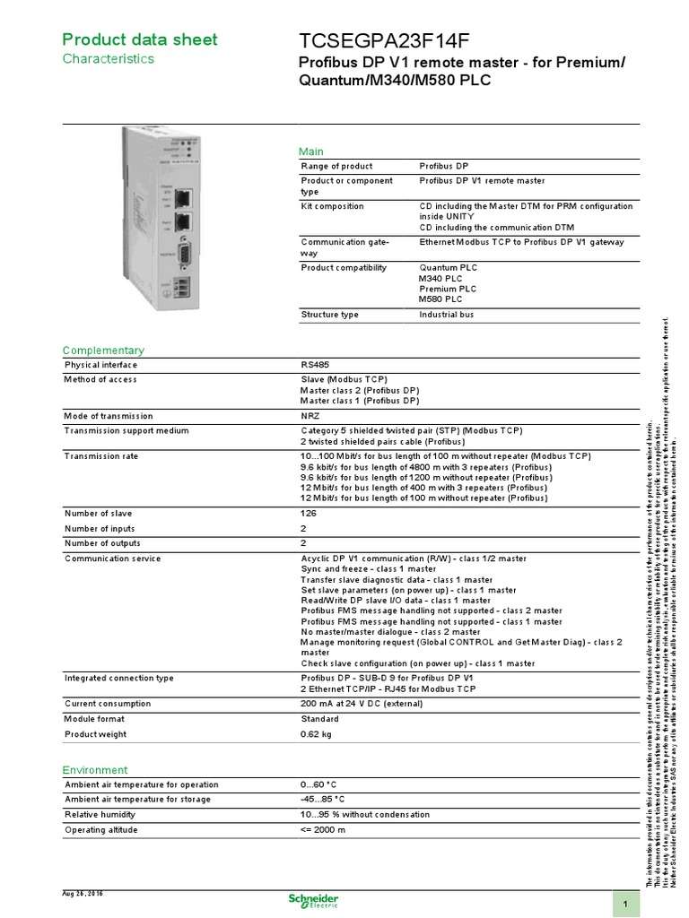 Profibus DP Master TCSEGPA23F14F Datasheet | PDF | Internet Protocols ...