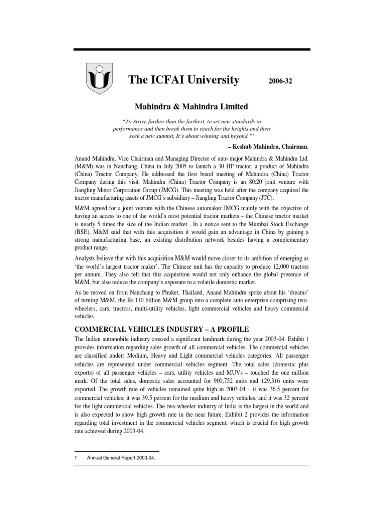 M&M's Expansion in Chinese Tractor Market | PDF | Dividend | Stocks