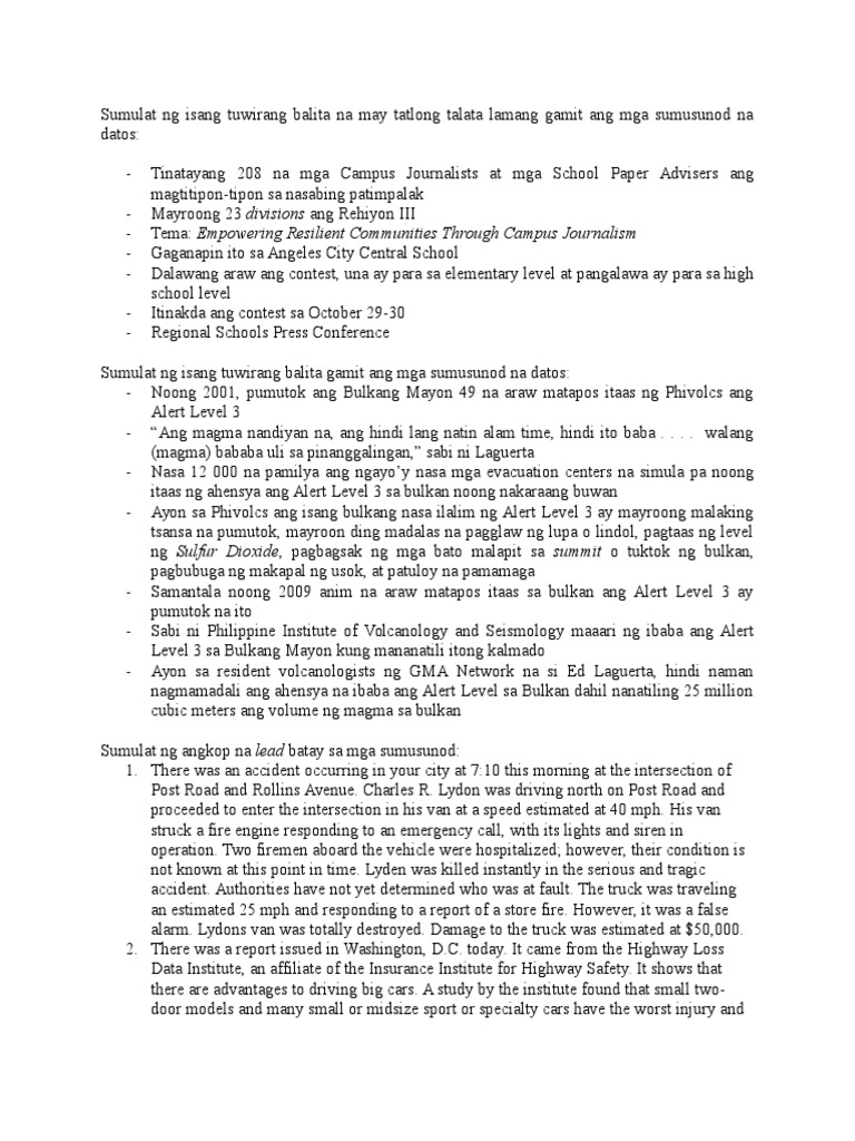 News Writing Excercise | PDF