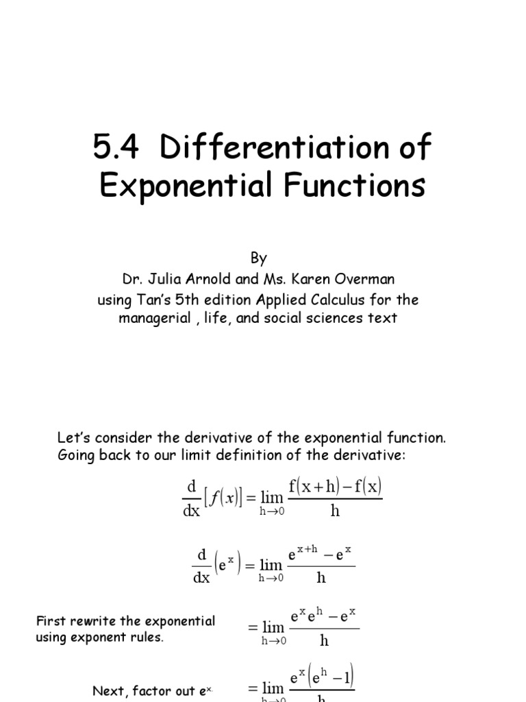 Differentiation of Exponential Functions | Derivative | Exponentiation