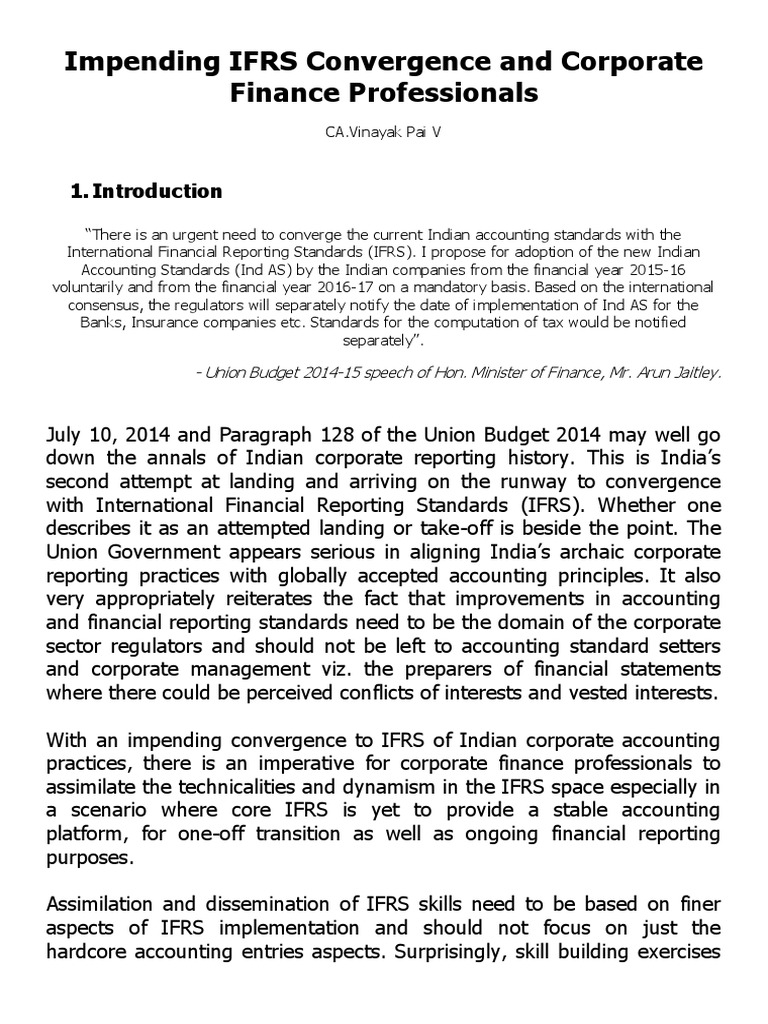 SABS - Impending IFRS Convergence - Vinayak Pai | PDF | Fair Value ...