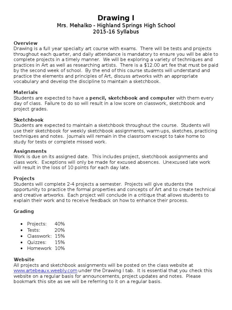 2015-16 Drawing Syllabus | PDF | Homework | Syllabus