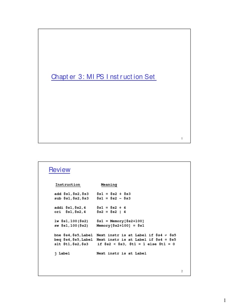 Chapter 3: MIPS Instruction Set | PDF | Subroutine | Parameter (Computer Programming)