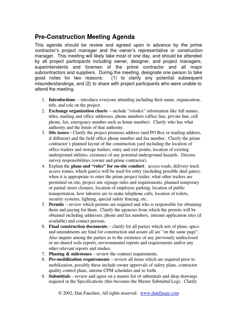 Agenda For Pre Construction Meeting | PDF | Request For Information ...