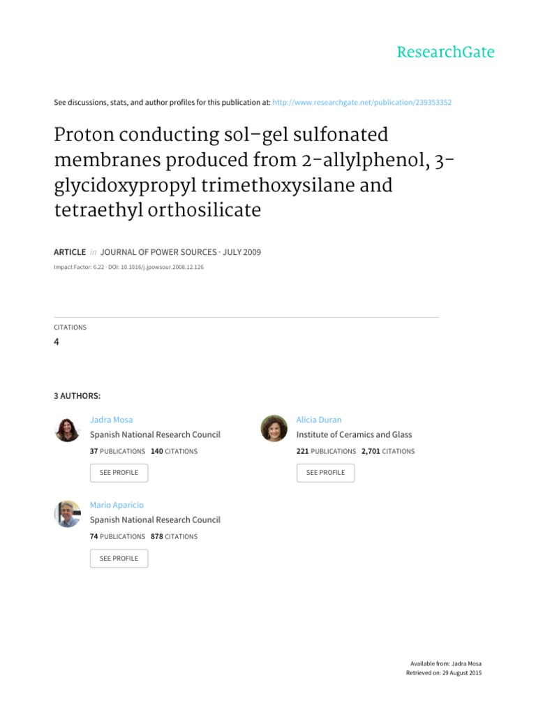 Proton Conducting Sol-Gel Sulfonated Membranes Produced From 2 ...