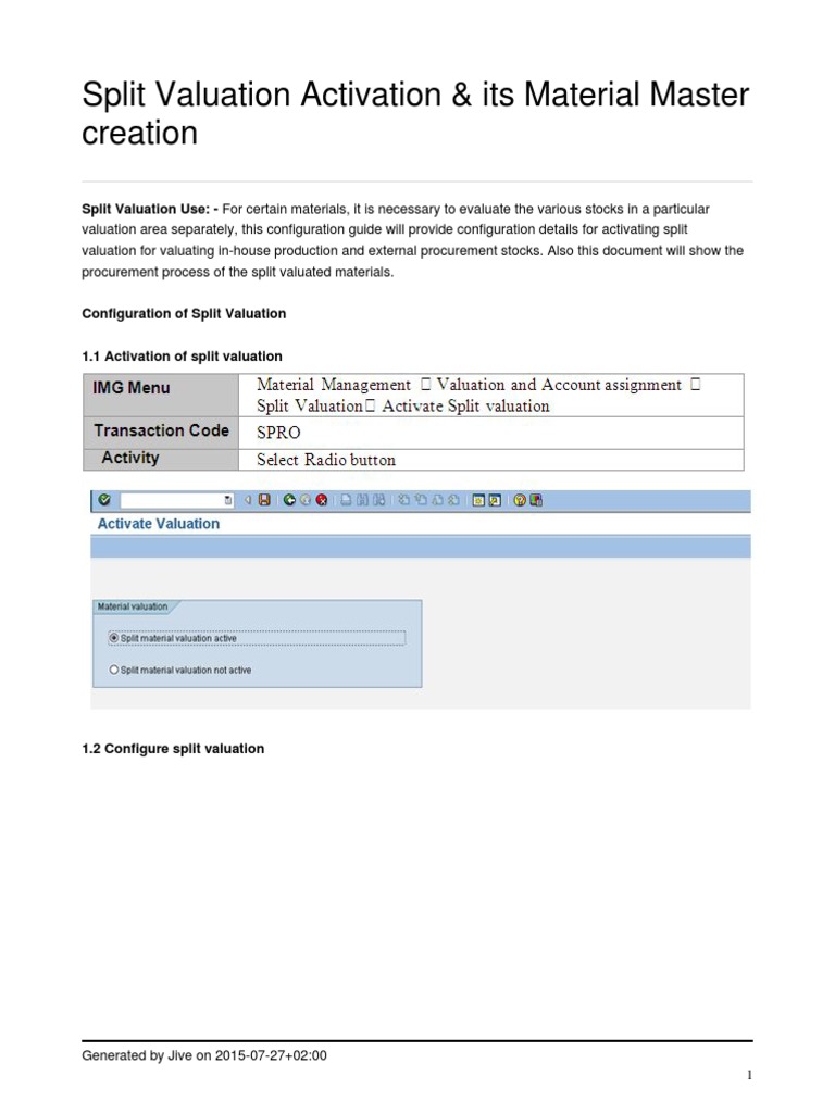Split Valuation Activation & Its Material Master Creation | PDF ...