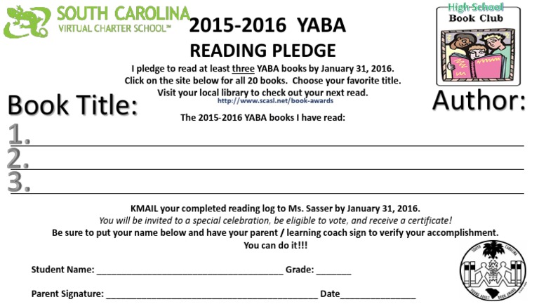2015-2016 YABA Reading Pledge Form | PDF | Social Science | Self ...