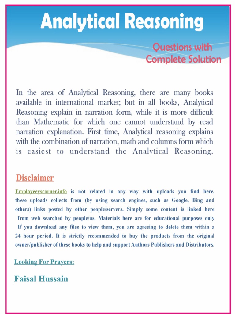 Analytical Reasioning Book Questions With Complete Solutions | Download ...