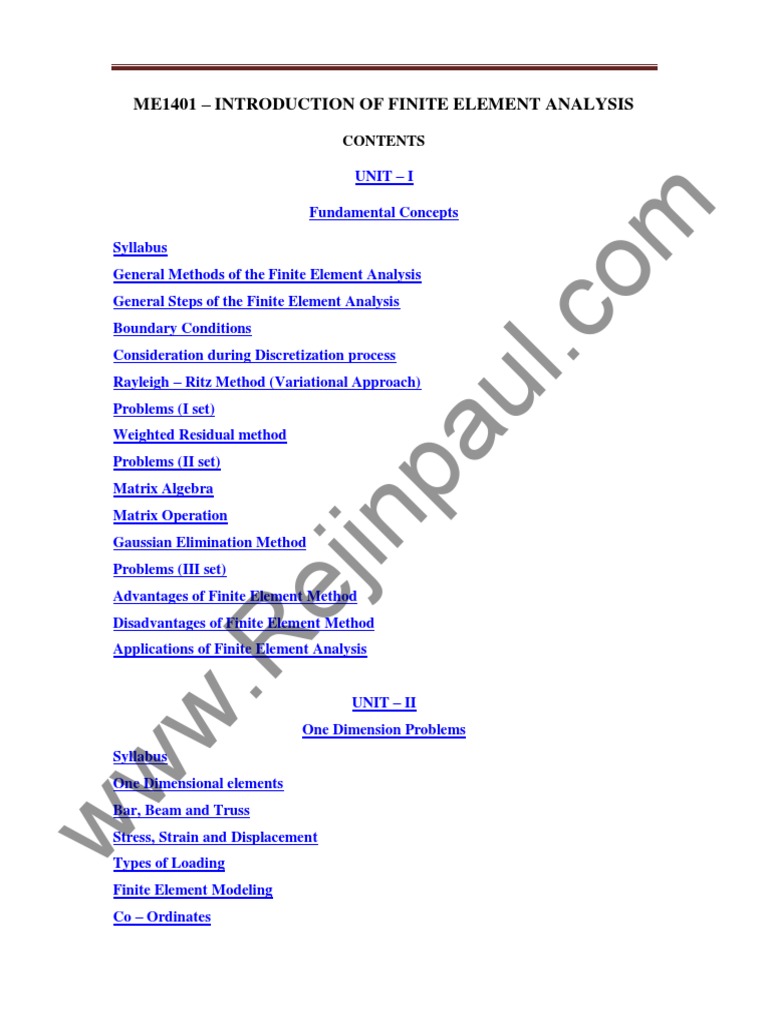 ME2353 Finite Element Analysis Lecture Notes | PDF | Finite Element ...