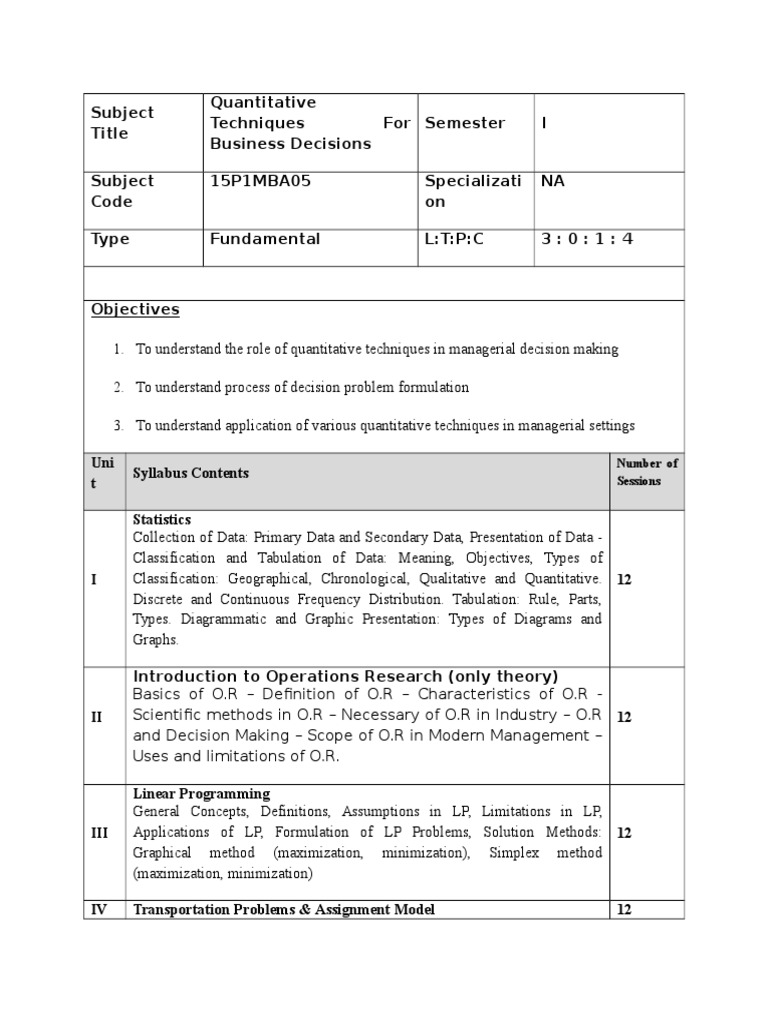 QT - Syllabus | PDF | Quantitative Research | Linear Programming