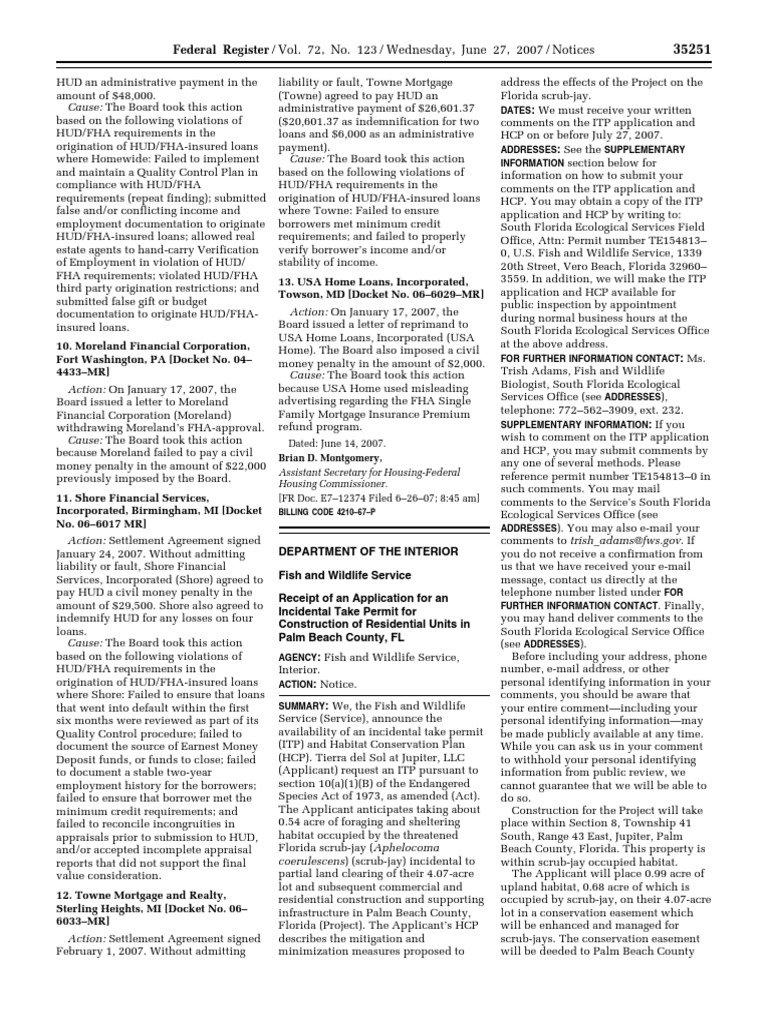 Notice: Endangered and Threatened Species: Incidental Take Permits ...