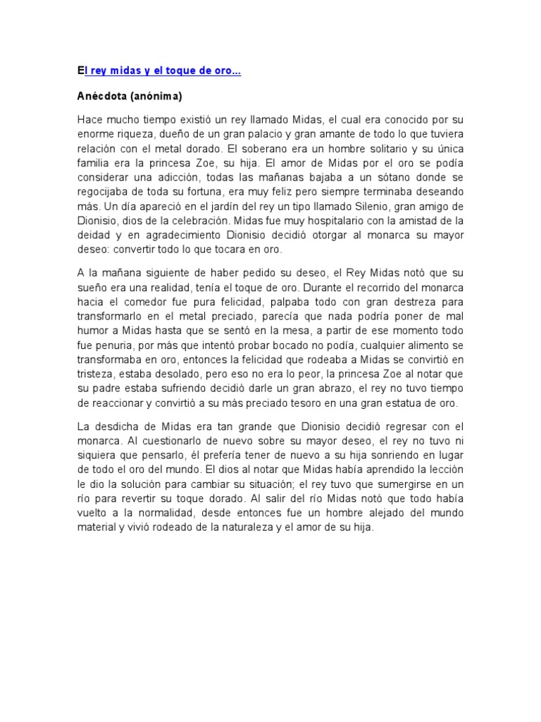 El Rey Midas y El Toque de Oro | PDF | Historia | Clásicos