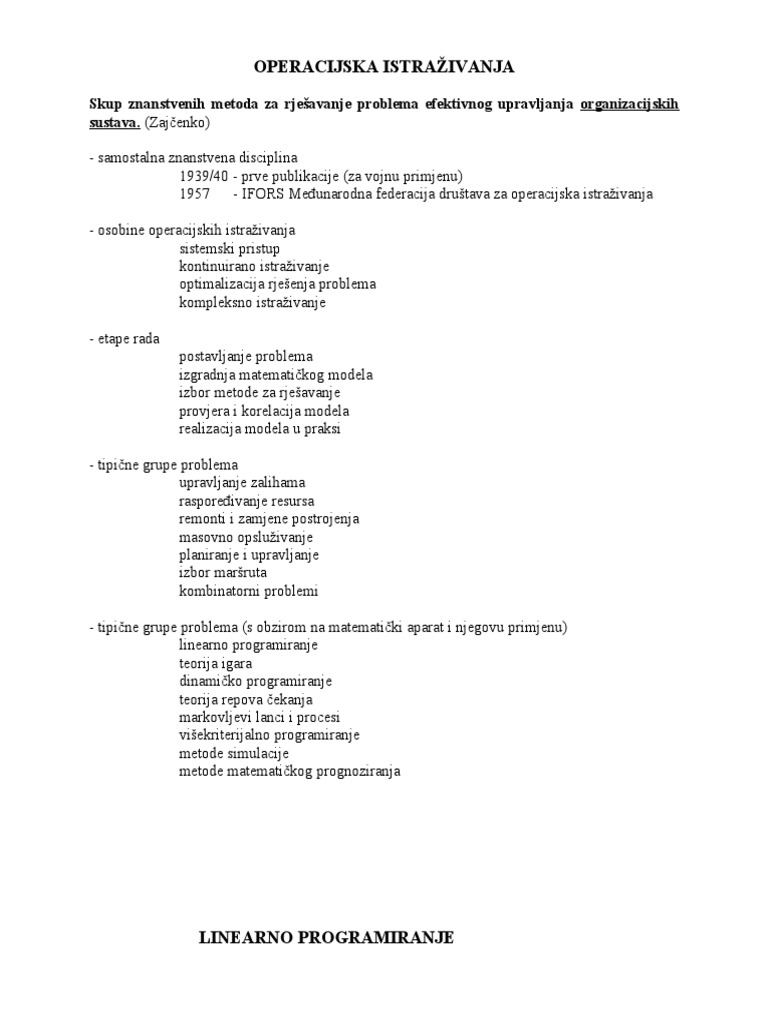 Linearno Programiranje Matematske Metode | PDF