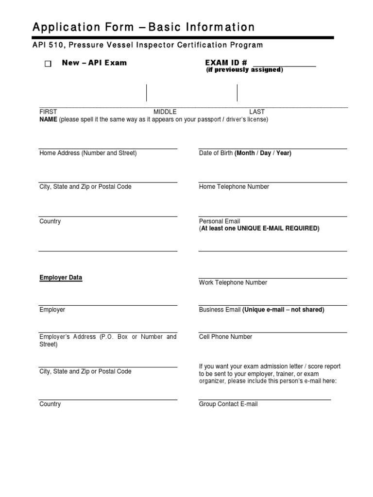 Application for API 510 Pressure Vessel Inspector Certification Exam | PDF | Zip Code | Law Of ...