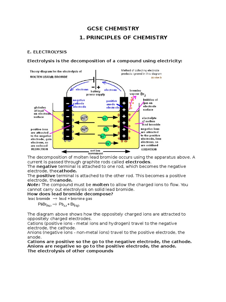 1.principles of Chemistry, E. Electrolysis | PDF | Ion | Anode