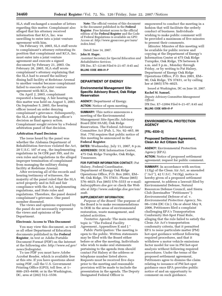 Notice: Air Pollution Control: Citizen Suits Proposed Settlements ...