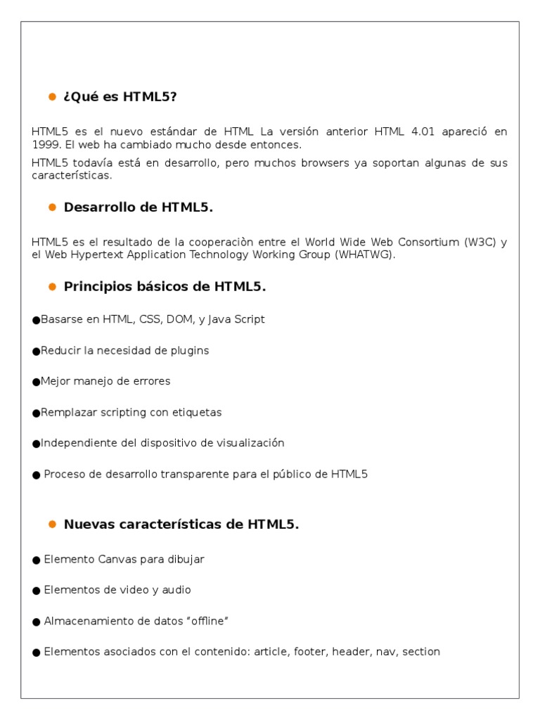 Guía Completa de HTML5 y sus Características | PDF | HTML | Navegador web