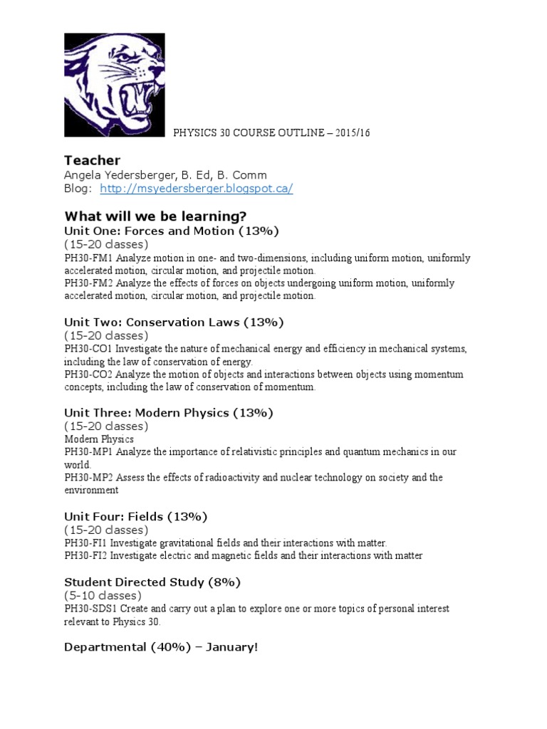 Physics 30 Course Outline | PDF | Motion (Physics) | Physics